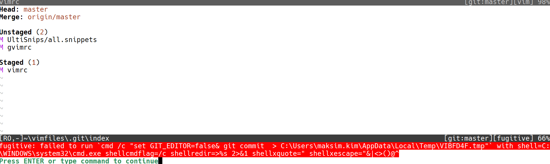 Gpush doesn't push (win10, vim) · Issue #1289 · tpope/vim-fugitive · GitHub