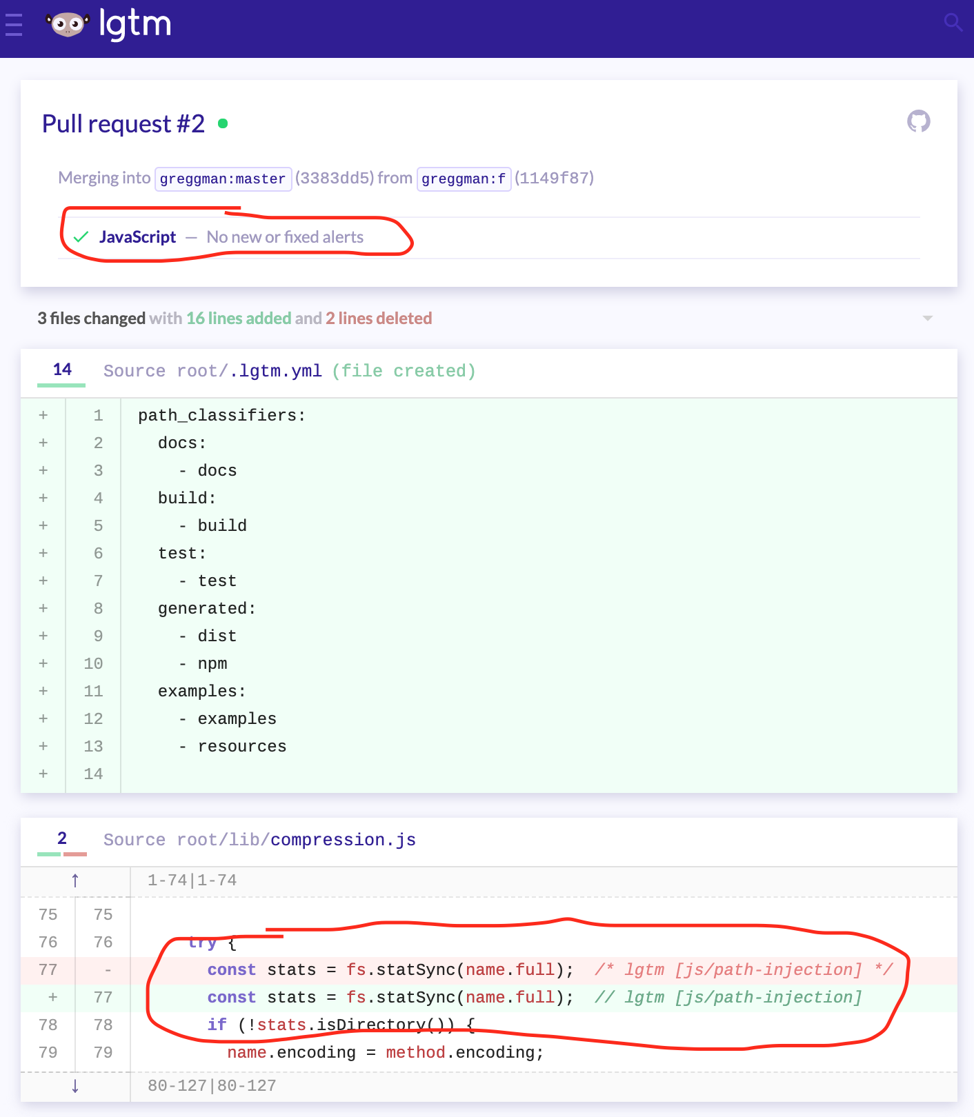 LGTM.com - false positive - lgtm comments ignored · Issue #2423 · github/codeql · GitHub