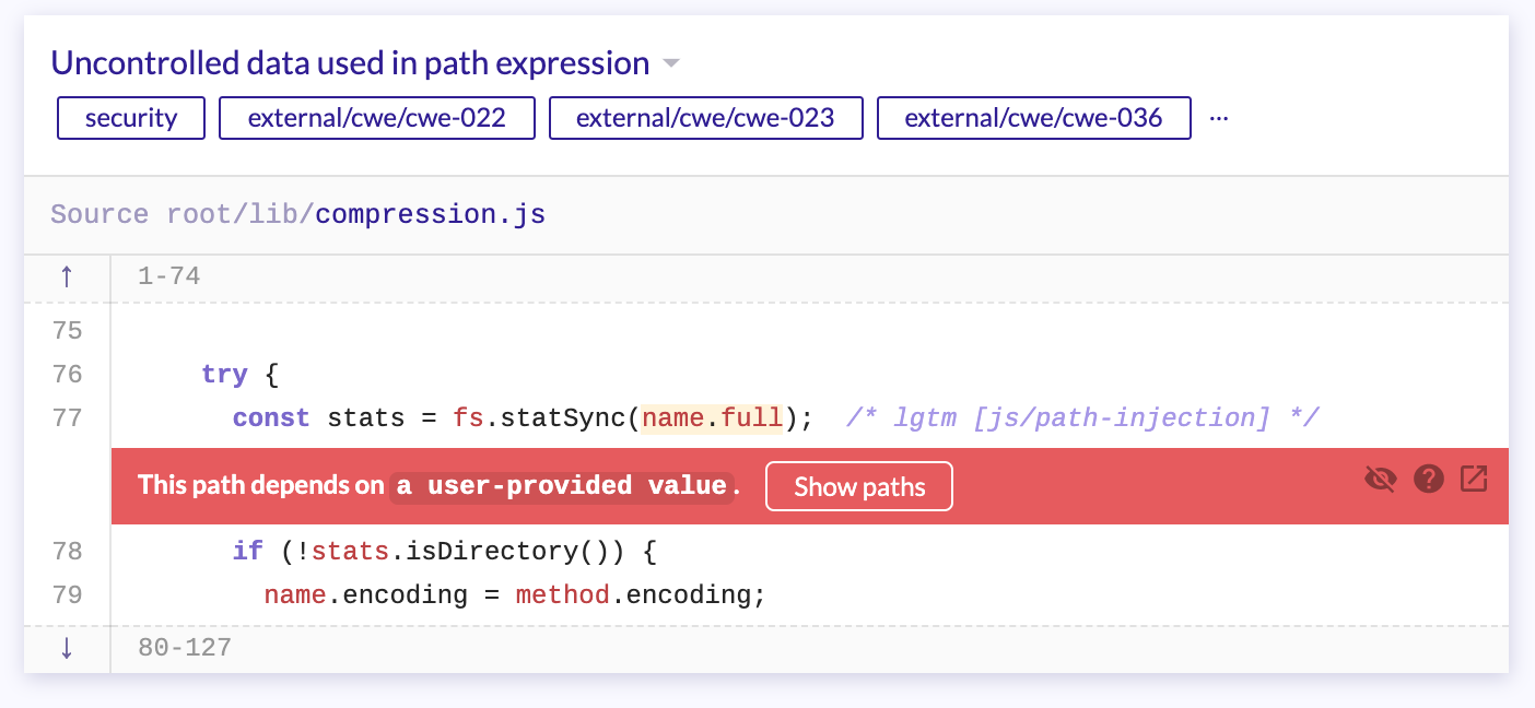LGTM.com - false positive - lgtm comments ignored · Issue #2423 · github/codeql · GitHub