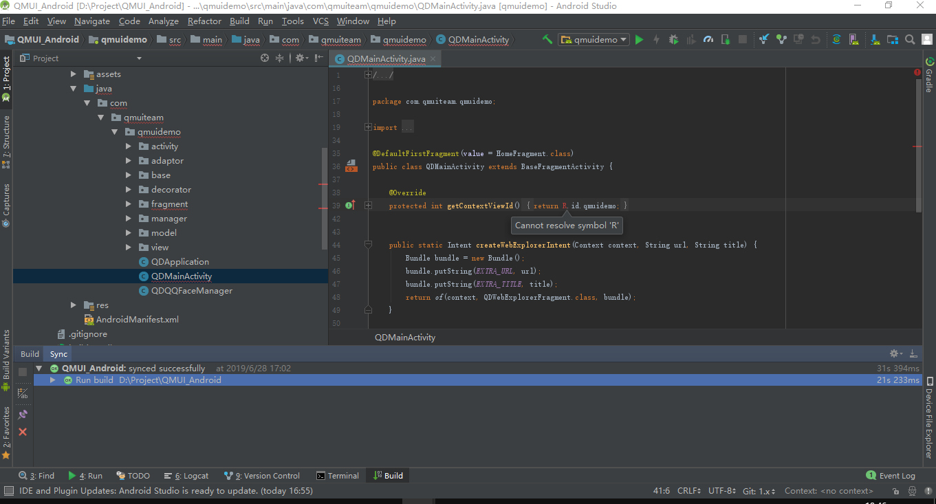 QMUI_Android编译：Cannot resolve symbol ‘R’ · Issue #634 · Tencent/QMUI_Android · GitHub