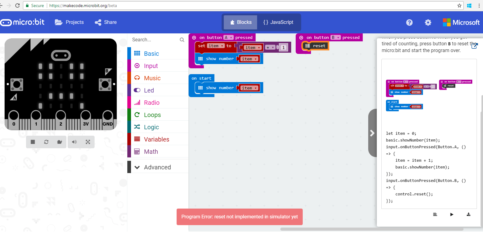 There is an error of "Control->reset" example · Issue #3781 · microsoft/pxt · GitHub