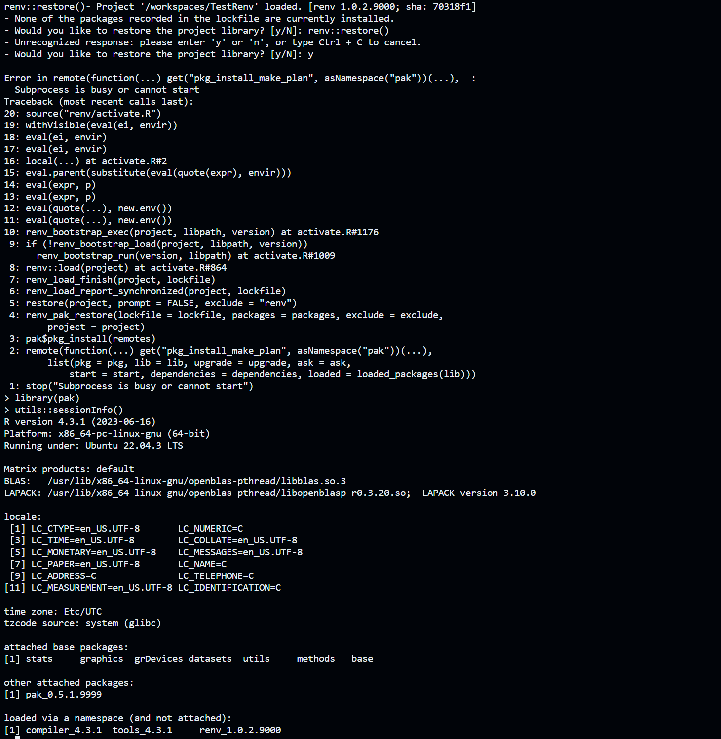 Error initialising - `"Subprocess is busy or cannot start"` · Issue #1628 · rstudio/renv · GitHub