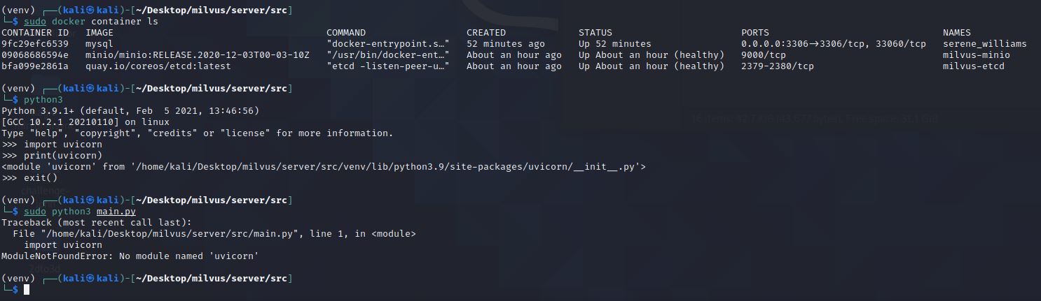 Cannot Run Mainpy No Module Named Uvicorn · Issue 549 · Milvus Iobootcamp · Github 