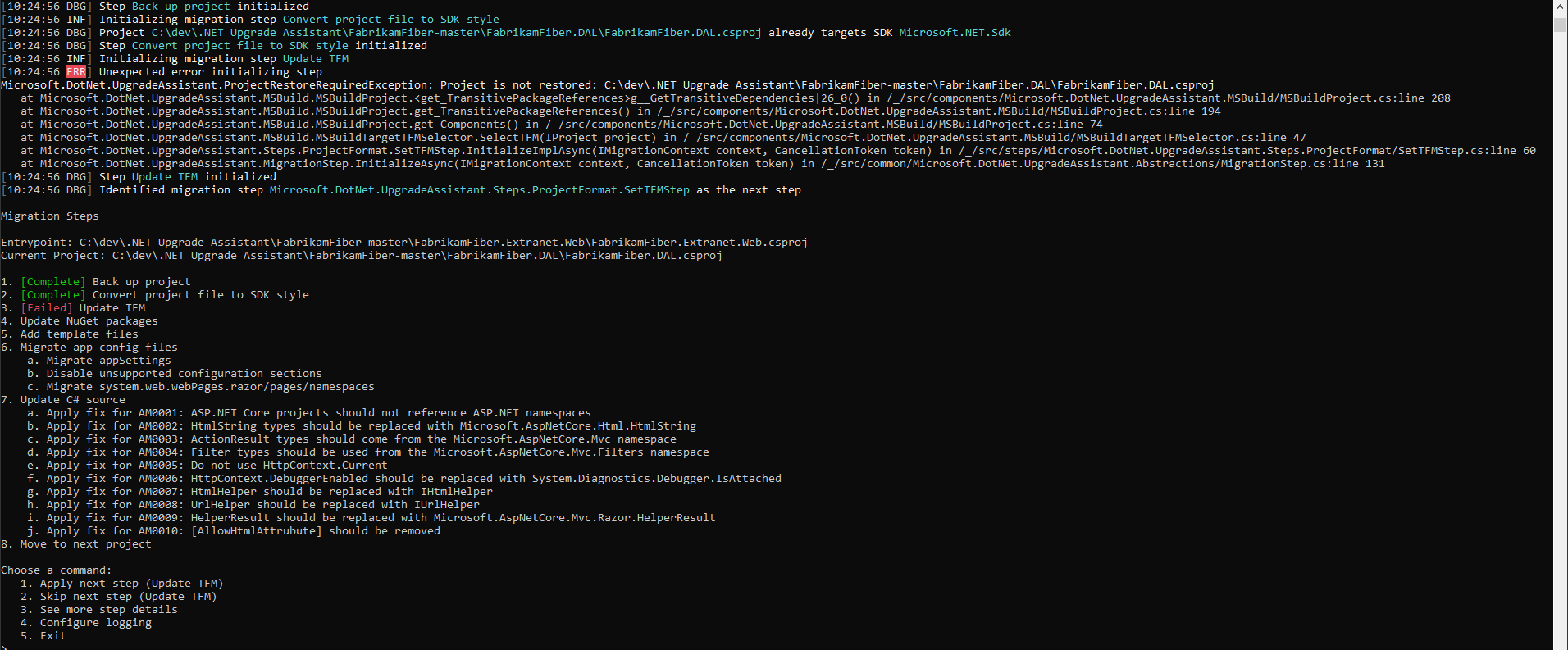 Bug: Upgrade Assistant could not set the TFM because the package restore failed for .NET ...