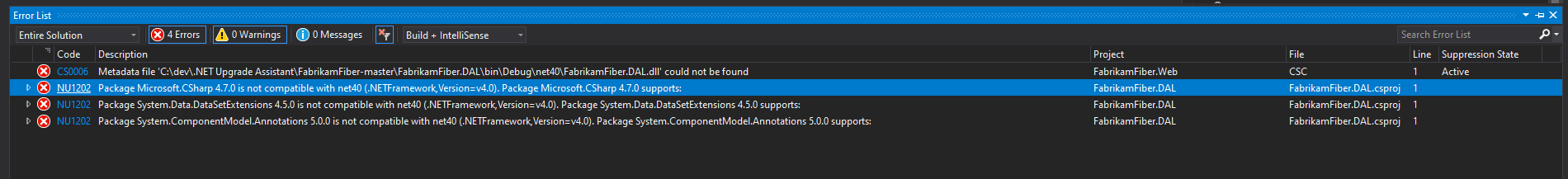 Bug: Upgrade Assistant could not set the TFM because the package restore failed for .NET ...