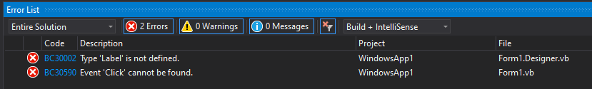VB WinForm: Compile errors due to missing Import System.Windows.Forms · Issue #410 · dotnet ...