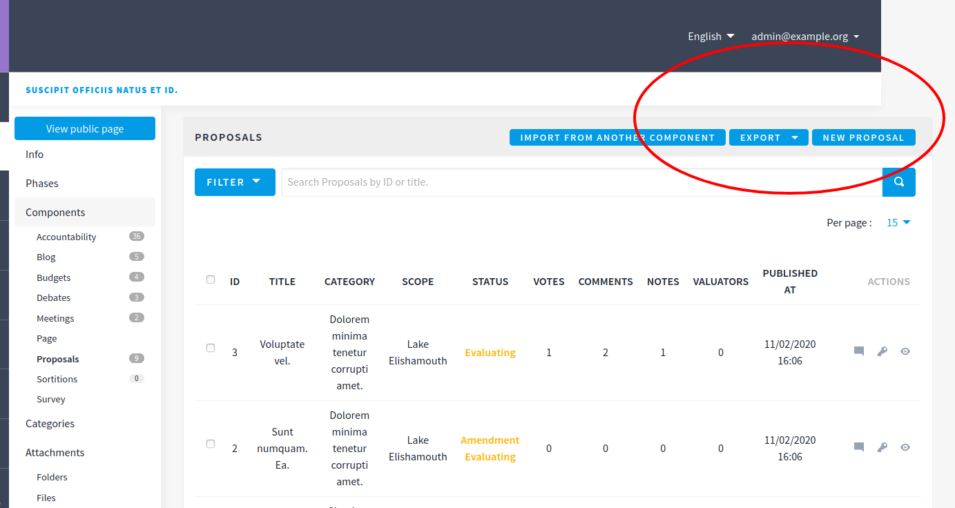 The proposals filters in the admin panel do not show the values · Issue ...