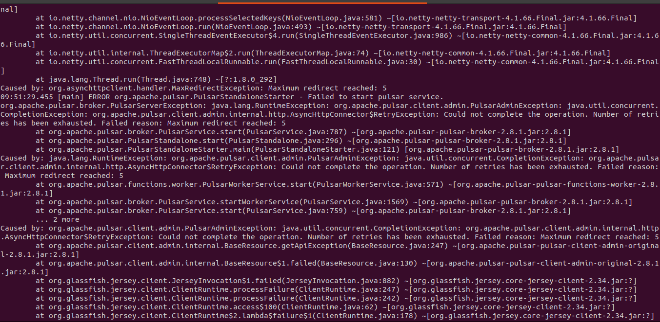 Pulsar does not run after the first time - standalone mode · Issue #13294 · apache/pulsar · GitHub