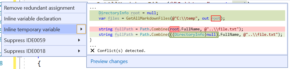 Inline Temporary Variable Breaks Code For Out Parameter · Issue 36788 · Dotnetroslyn · Github 