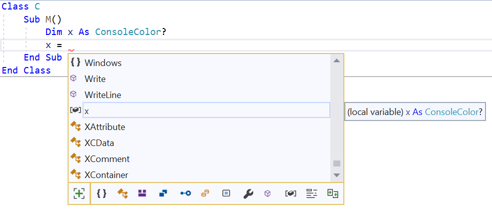 VB.Net nullable enum intellisense not suggesting the enum · Issue #40498 · dotnet/roslyn · GitHub