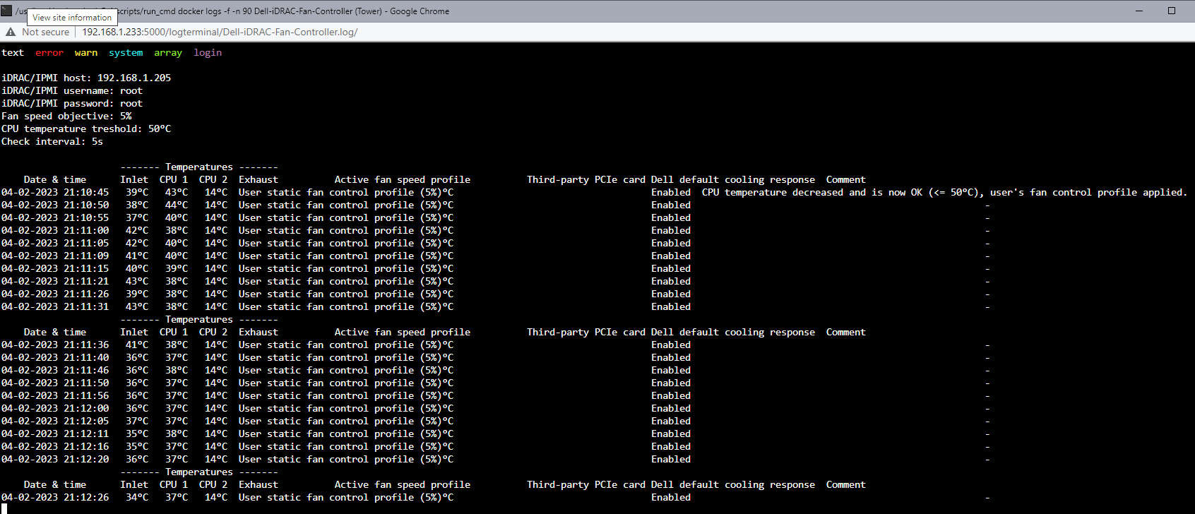 Periodic Error: User static fan control profile (5%): invalid number · Issue #34 · tigerblue77 ...