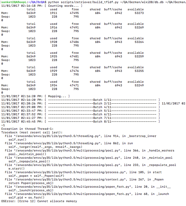 Oserror [errno 12] Cannot Allocate Memory · Issue 53 · Facebookresearch Drqa · Github