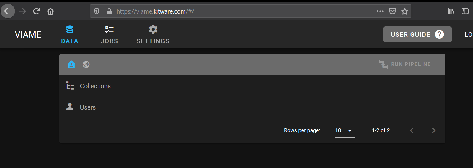 World button on viame.kitware.com doesn't seem to go back to the universal (shared) training ...