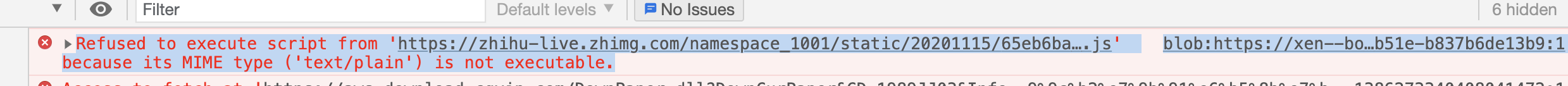 worksrc is a cdn link, but it throw a error : Refused to execute script from...because its MIME ...