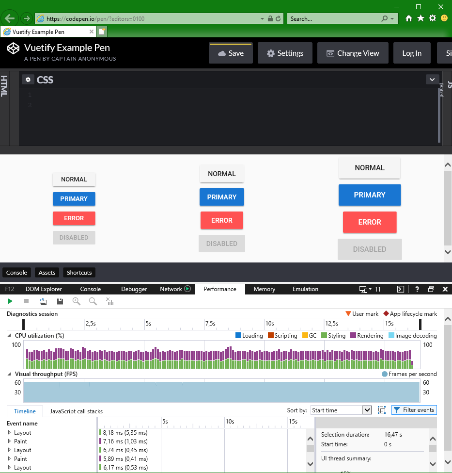 [Bug Report] v-btn (Raised), constant high CPU load in IE11 · Issue #4045 · vuetifyjs/vuetify ...