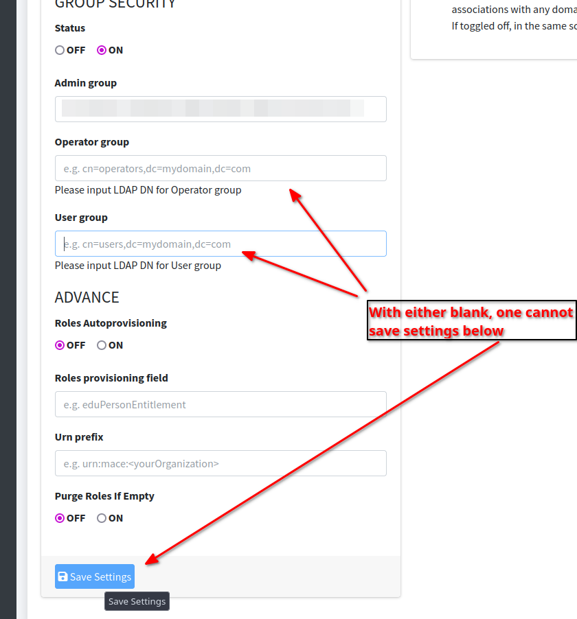 Problem saving LDAP settings using the Group Security option and only entering a single group in ...