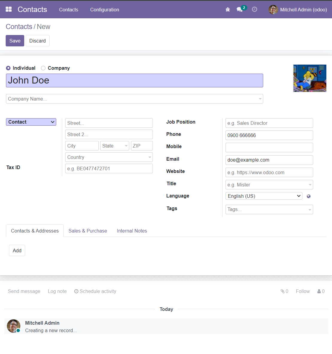 [15.0] default_partner_id is not correctly used from context · Issue #81508 · odoo/odoo · GitHub