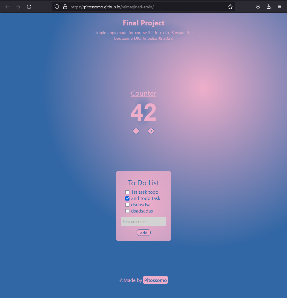 GitHub - Pitossomo/reimagined-train: Final project to course "3.2 Intro to JS" in bootcamp DIO ...