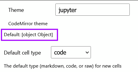 CodeMirror settings – suppress "Default: [object Object]" below section when settings are ...