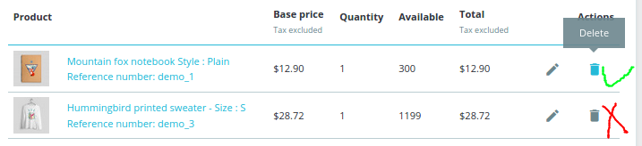 The tooltip of Delete/Edit product from cart ( order view page migrated) - wrong behaviour ...