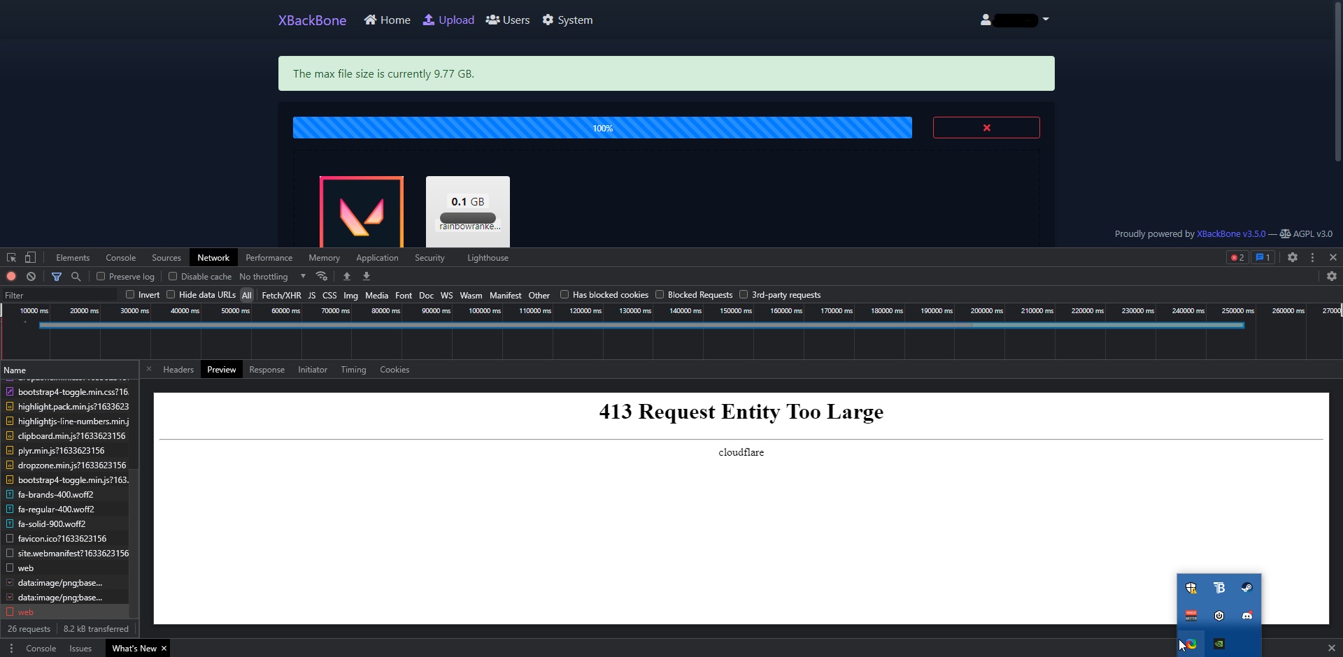 Uploading large files (+100mb) through cloudflare · Issue #396 · sergix44/XBackBone · GitHub