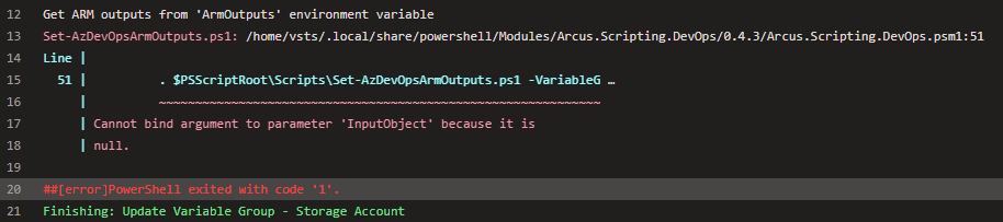 Set-AzDevOpsArmOutputsToVariableGroup does not work on linux agent · Issue #210 · arcus-azure ...