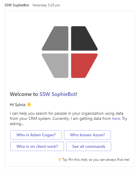 Make welcome message configurable · Issue #503 · SSWConsulting/SSW.SophieBot · GitHub