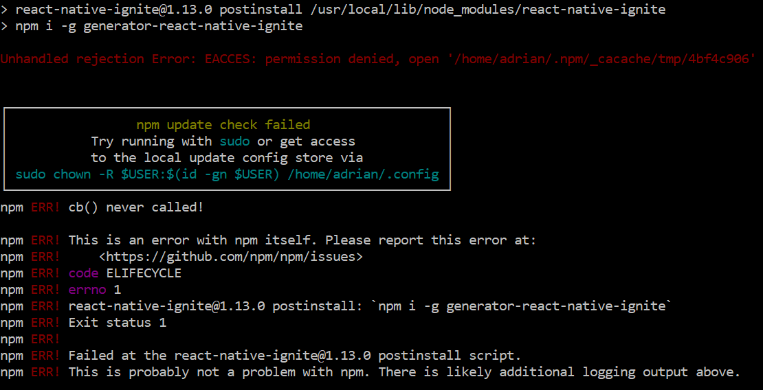install of react native ignite not working · Issue #19822 · npm/npm · GitHub