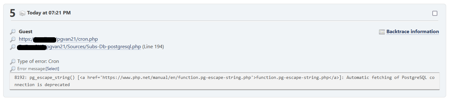 PHP 8.1 - Postgres issue - Automatic fetching of PostgreSQL connection is deprecated · Issue ...