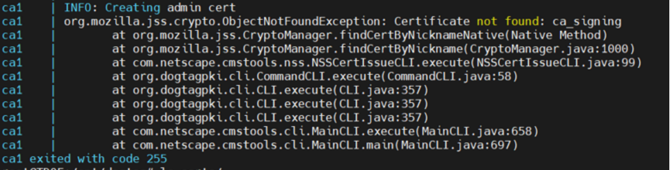 ObjectNotFoundException when creating admin certificate throughout docker image · Issue #4190 ...