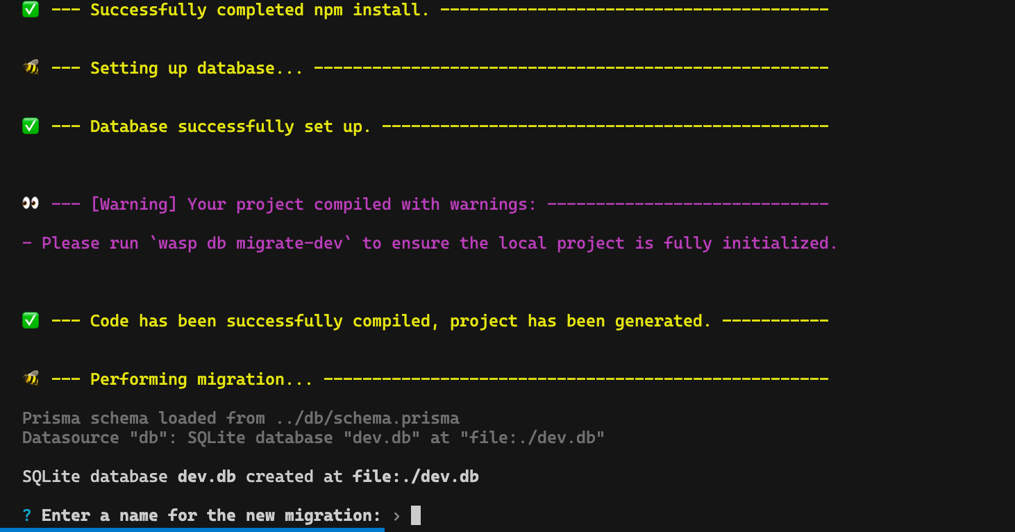 extra warning in the db migration process · Issue #597 · wasp-lang/wasp · GitHub
