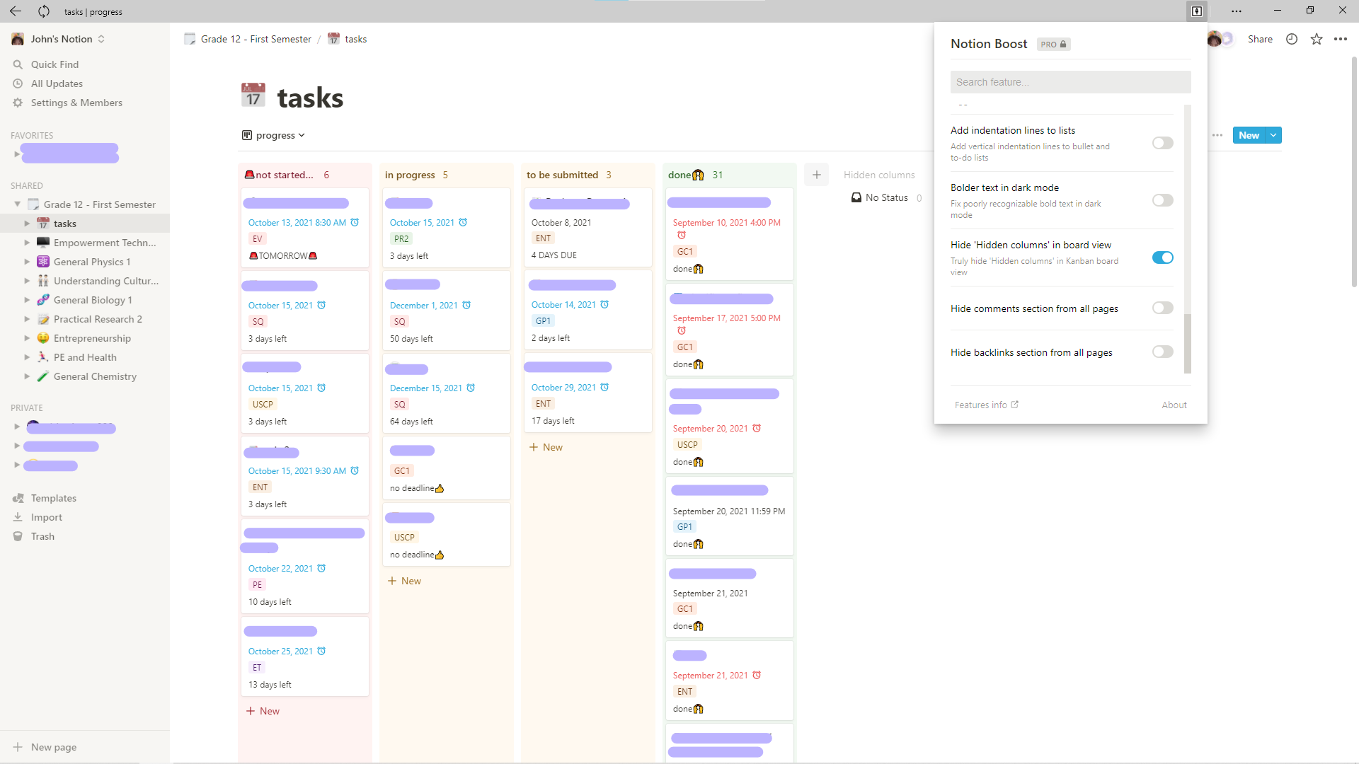 Hide 'Hidden columns' in board view · Issue #64 · GorvGoyl/Notion-Boost-browser-extension · GitHub
