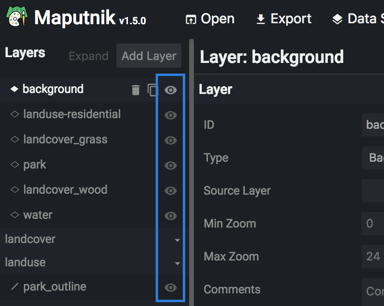Hidden layers hard to spot on the layers list · Issue #375 · maplibre/maputnik · GitHub