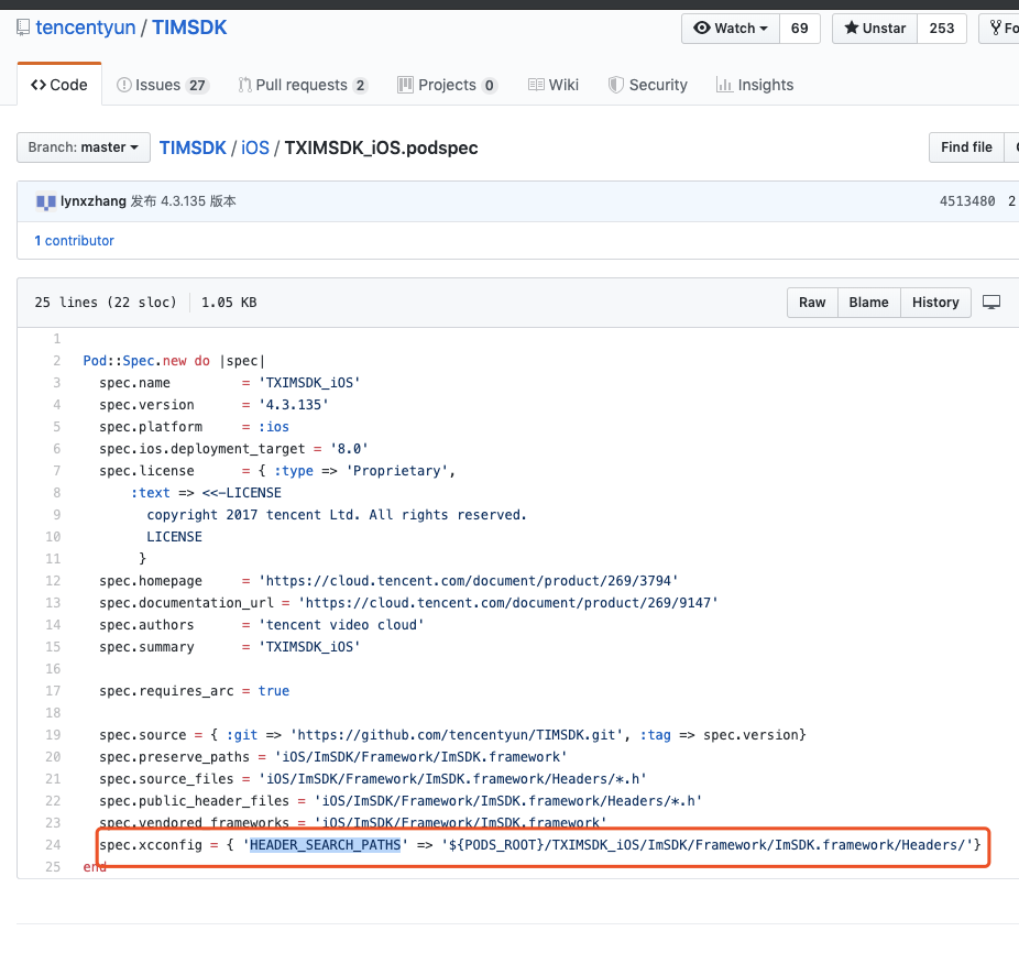 2019.5.24号你们发布的135版本的iOS pod文件的路径配置的是错的 · Issue #142 · TencentCloud/TIMSDK · GitHub