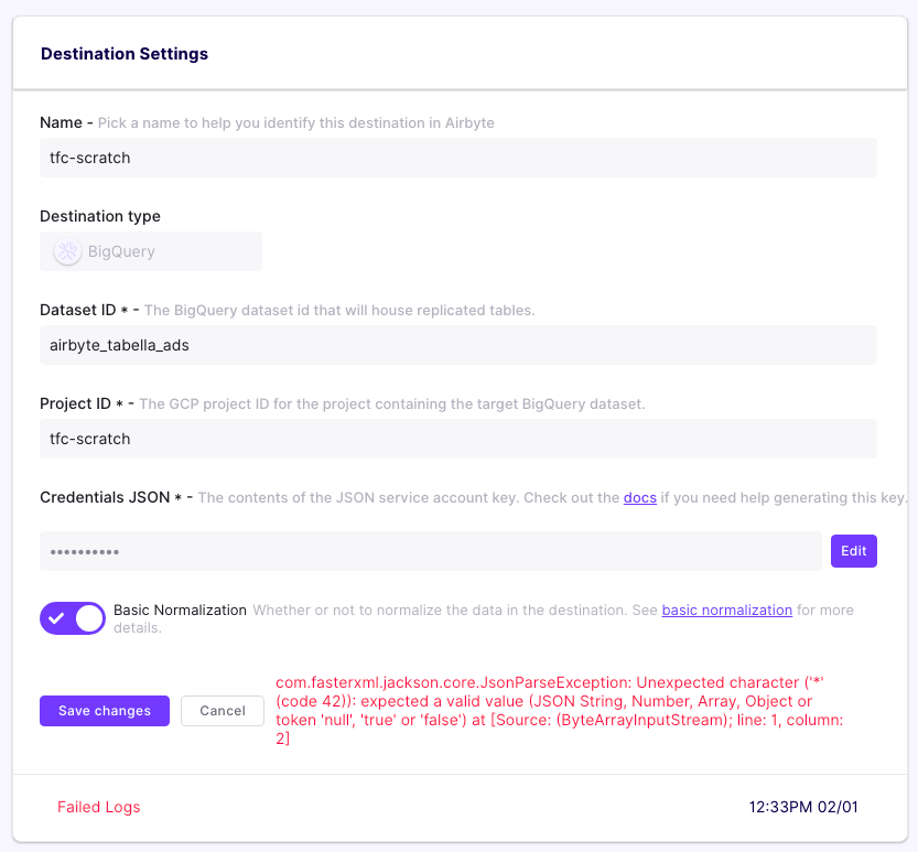 Enabling Basic Normalization Yields Json Syntax Error · Issue 1923 · Airbytehqairbyte · Github 