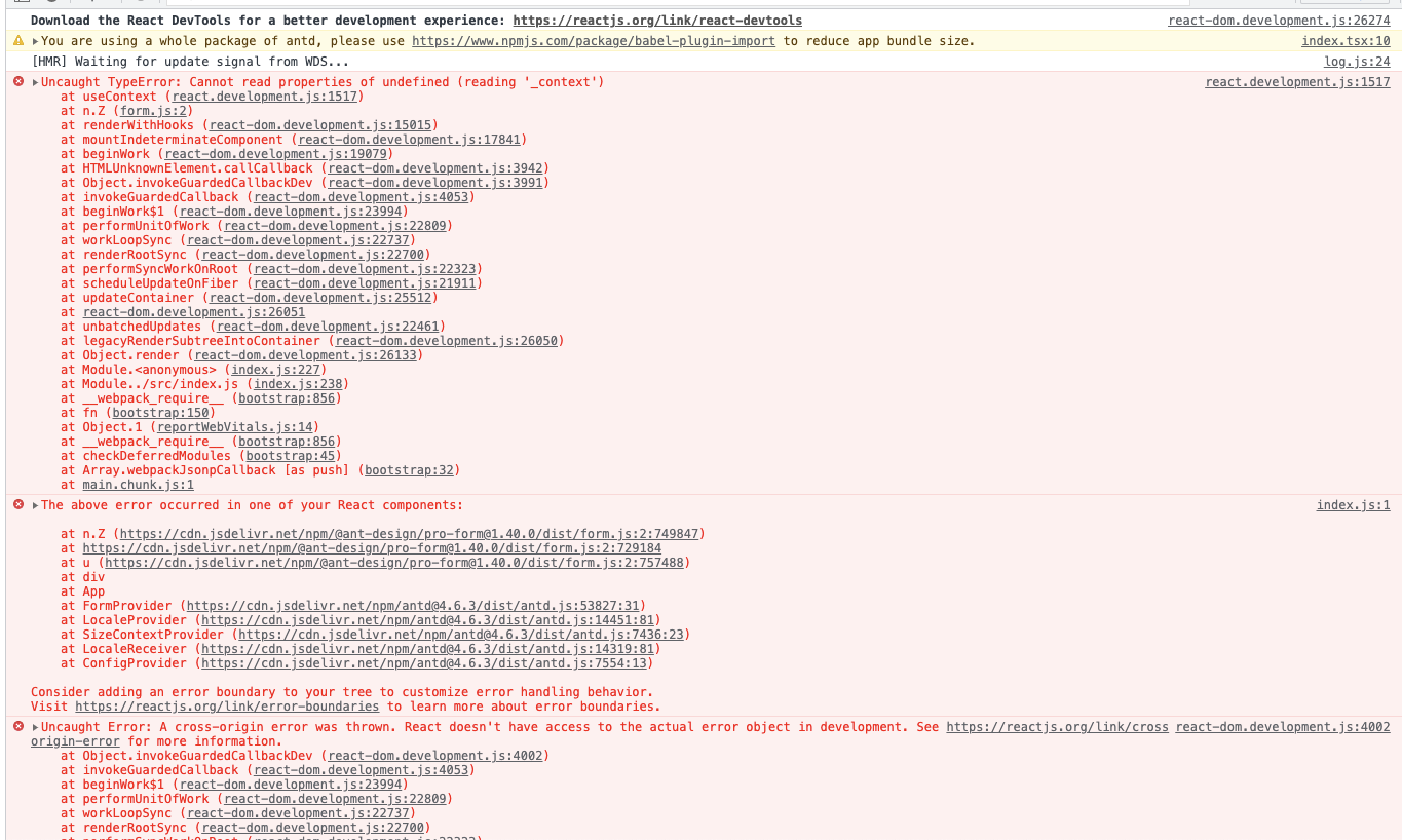🧐[问题]通过webpack externals 引入 PorTable、ProForm 报错 · Issue #3686 · ant-design/pro-components · GitHub