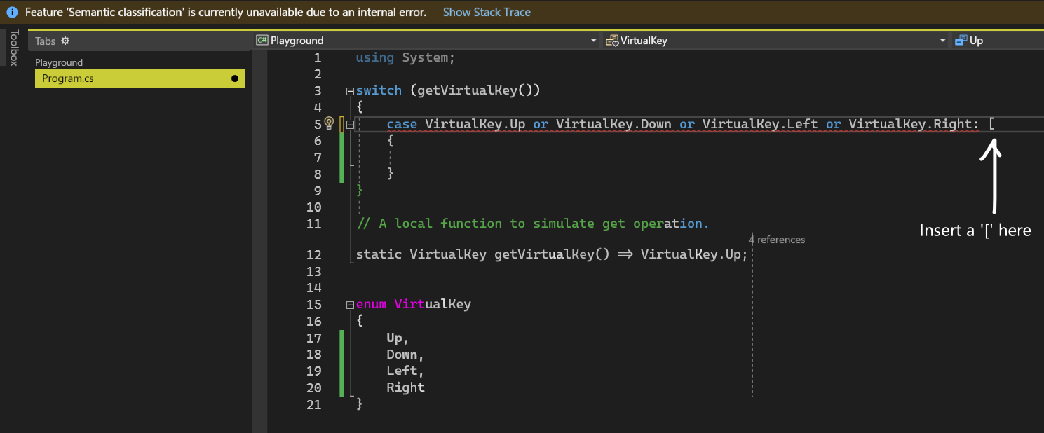 It seems like a syntax parser bug when combined `switch` statement and ...