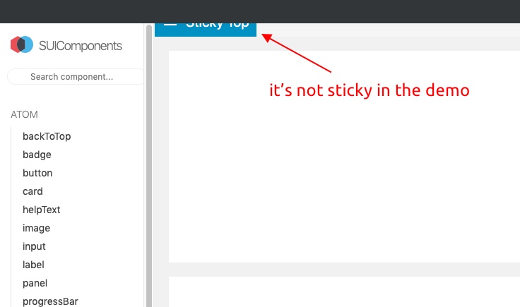 Demo Studio - Sticky demo is not working properly · Issue #1434 · SUI-Components/sui-components ...