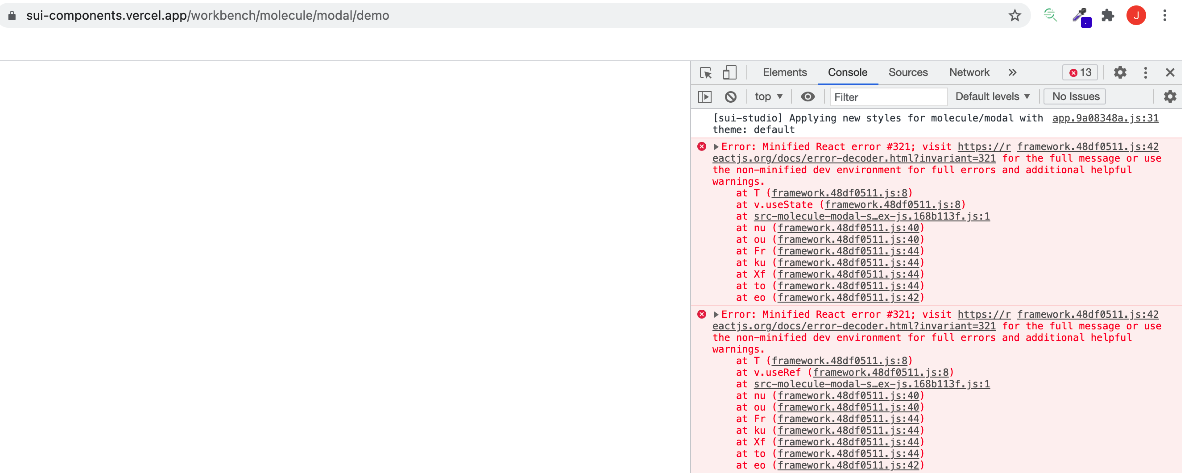 Demo is not working: Modal · Issue #1612 · SUI-Components/sui ...