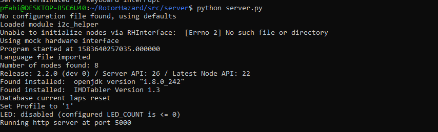 Error when starting the server on the Linux WSL without the nodes ...
