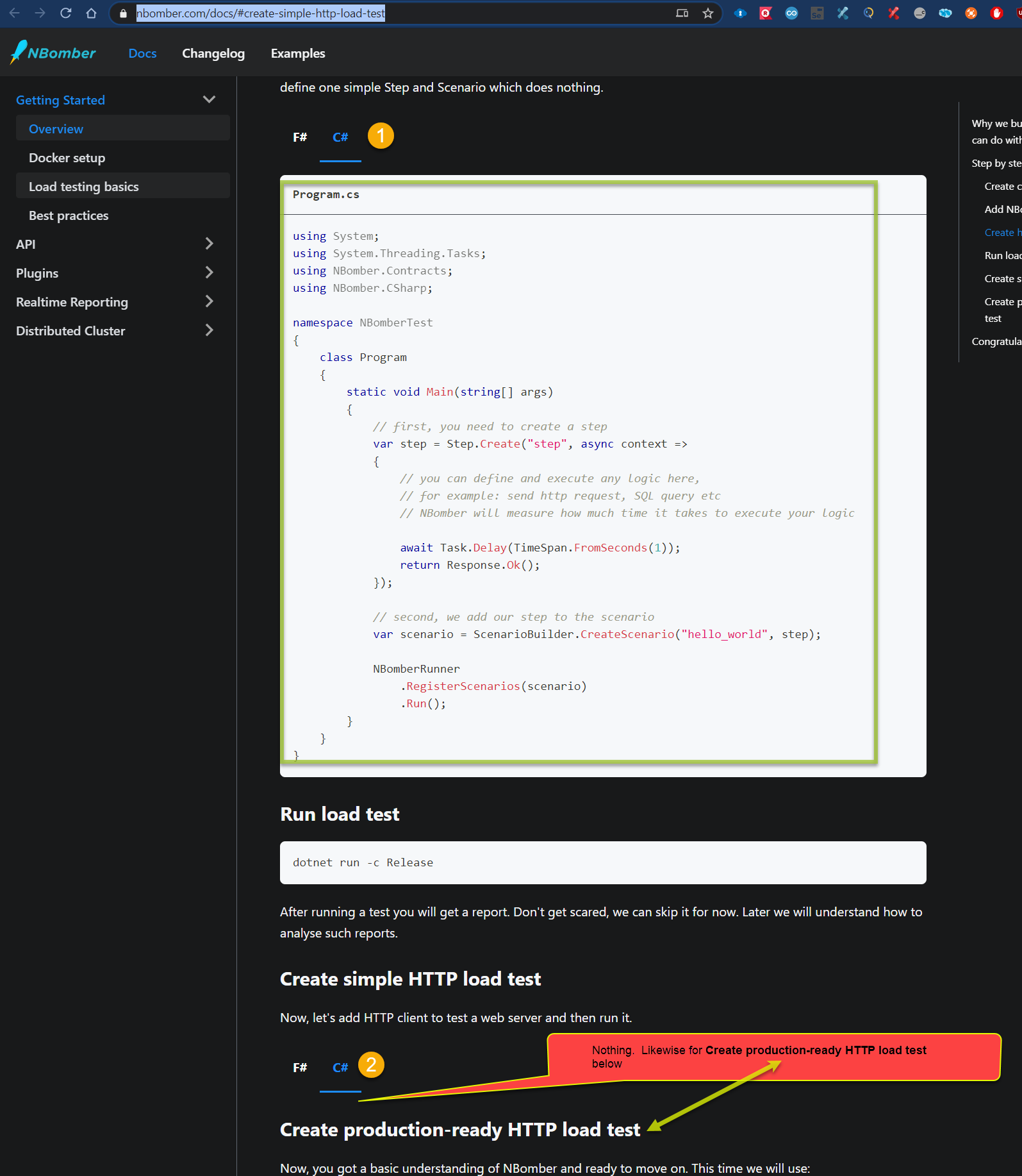 is there a C# code for Create Simple HTTP Load Test per https://nbomber ...