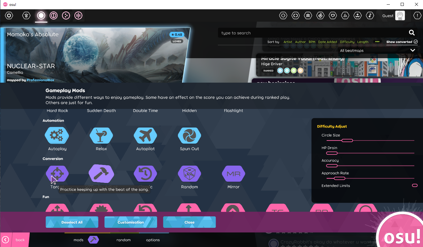Crash when deselecting difficulty adjust mod: 'Cannot unbind from a non-DifficultyBindable ...
