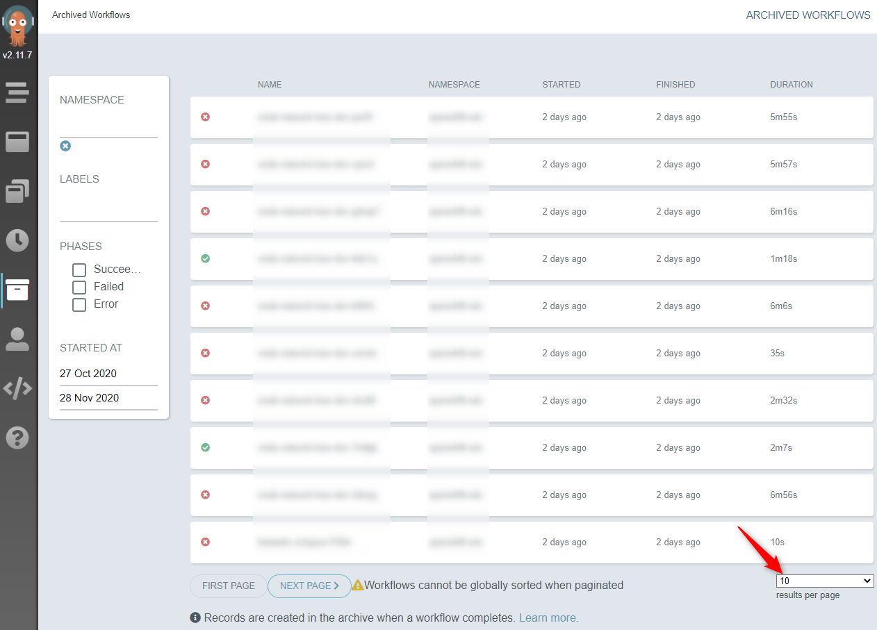 Ui Choosing All As Pagination Of Archived Workflows Throw A