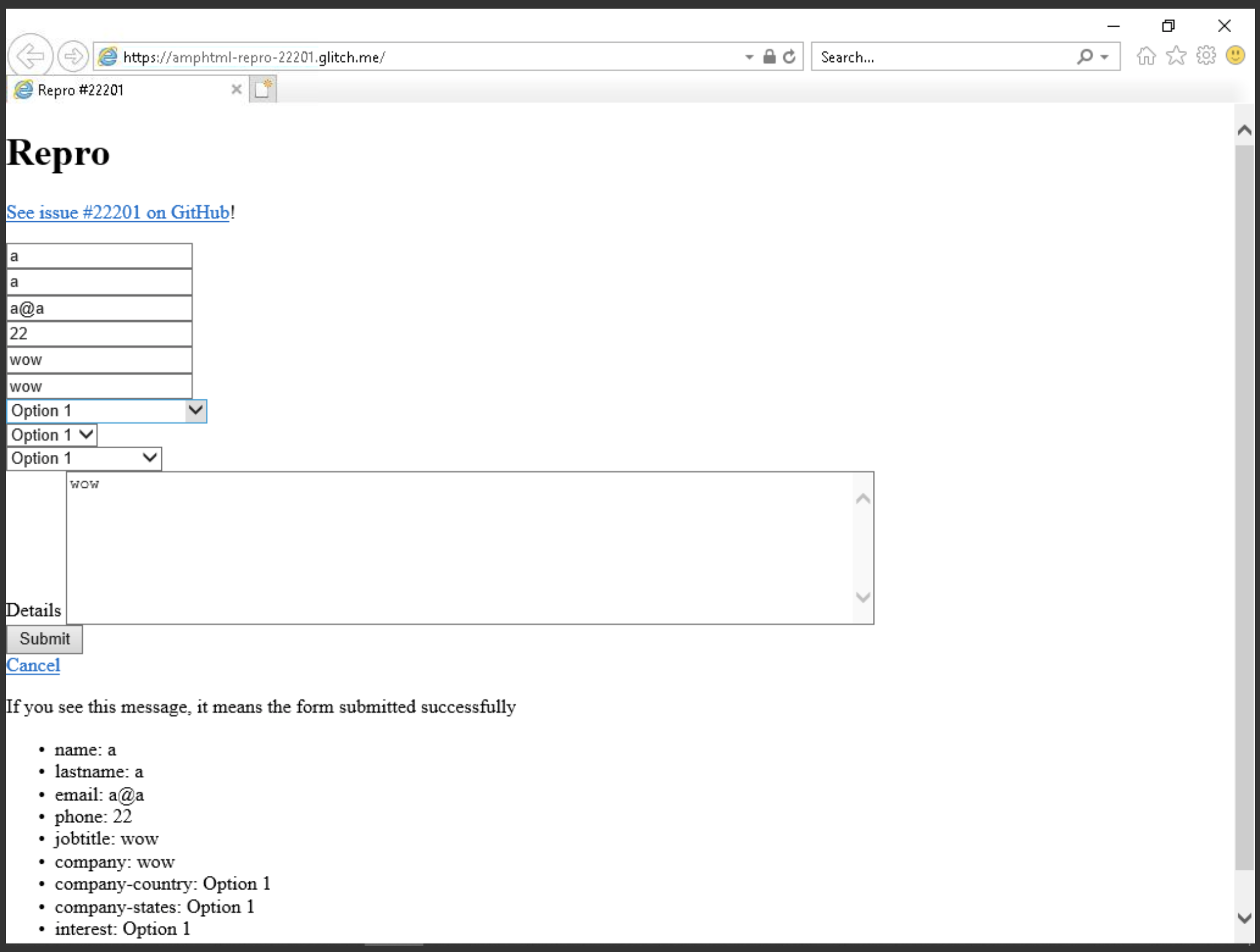 AMP forms incompatible with IE 11 · Issue #22201 · ampproject/amphtml · GitHub