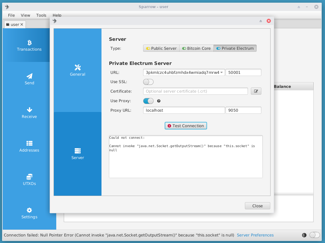 Can't Connect to external Electrum server (electrs) on Whonix · Issue #673 · sparrowwallet ...