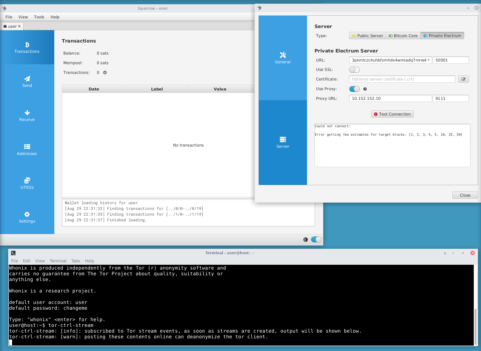Can't Connect to external Electrum server (electrs) on Whonix · Issue #673 · sparrowwallet ...
