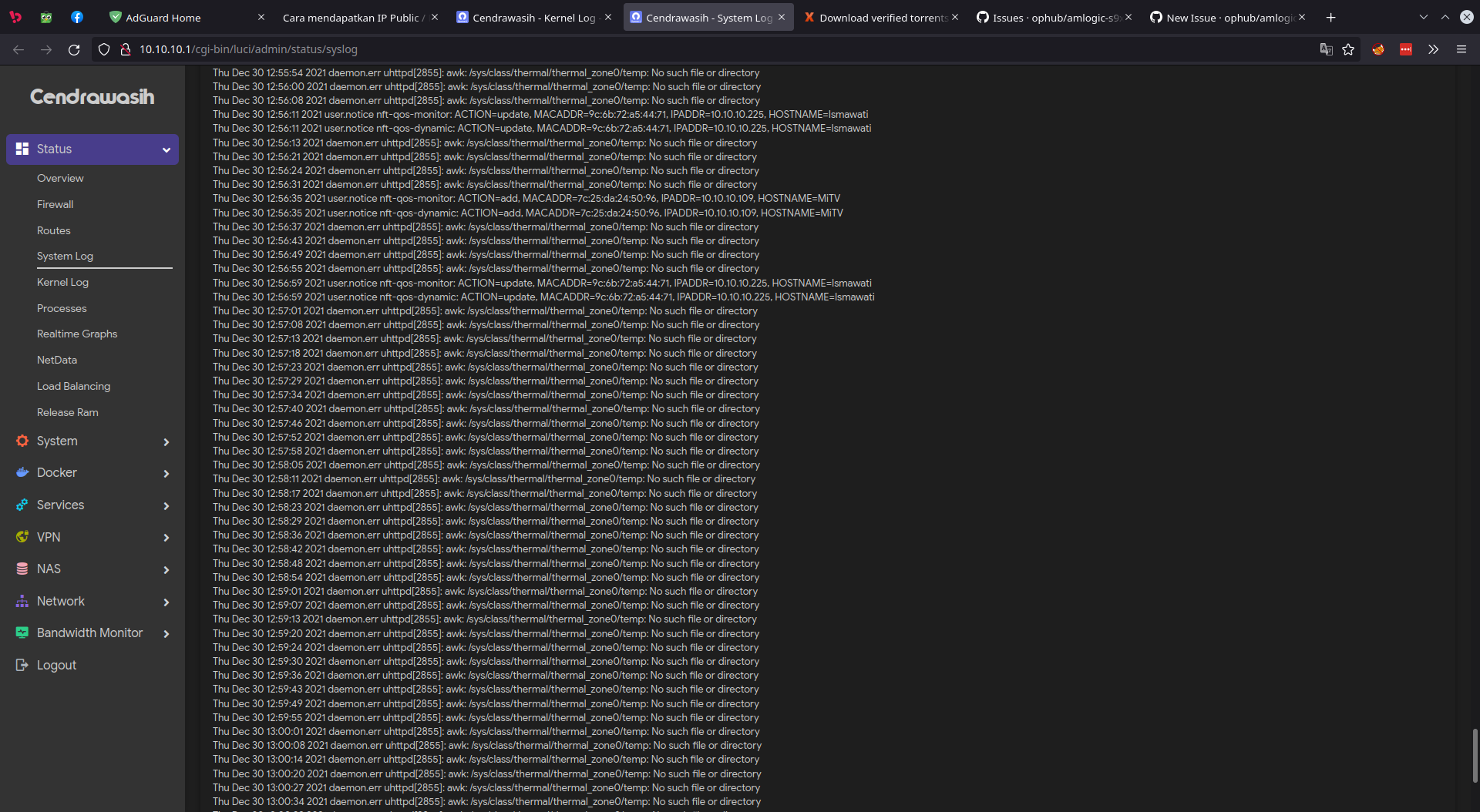 spam log thermal monitoring luci uhttpd · Issue #182 · ophub/amlogic-s9xxx-openwrt · GitHub