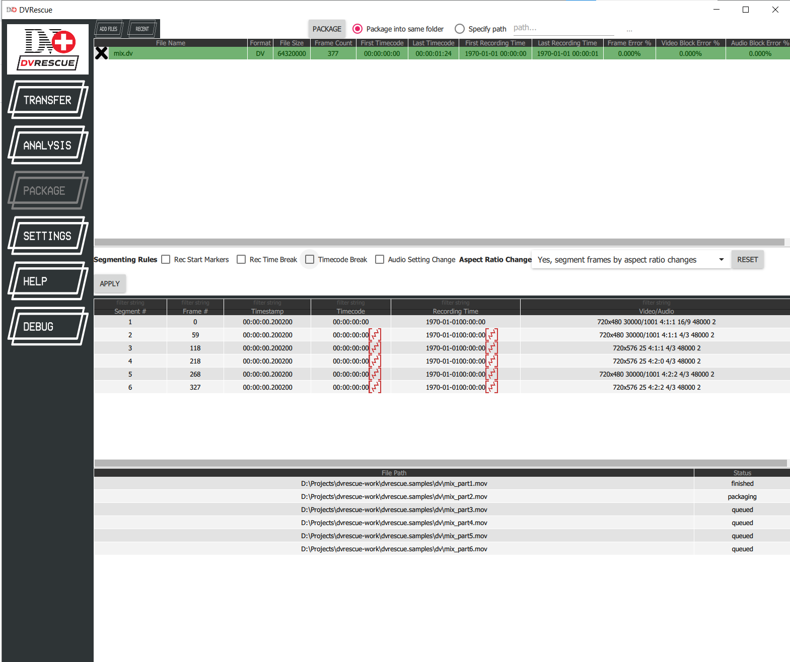 Packaging - integrate segment & output tables. Share files list between packaging & analysis by ...