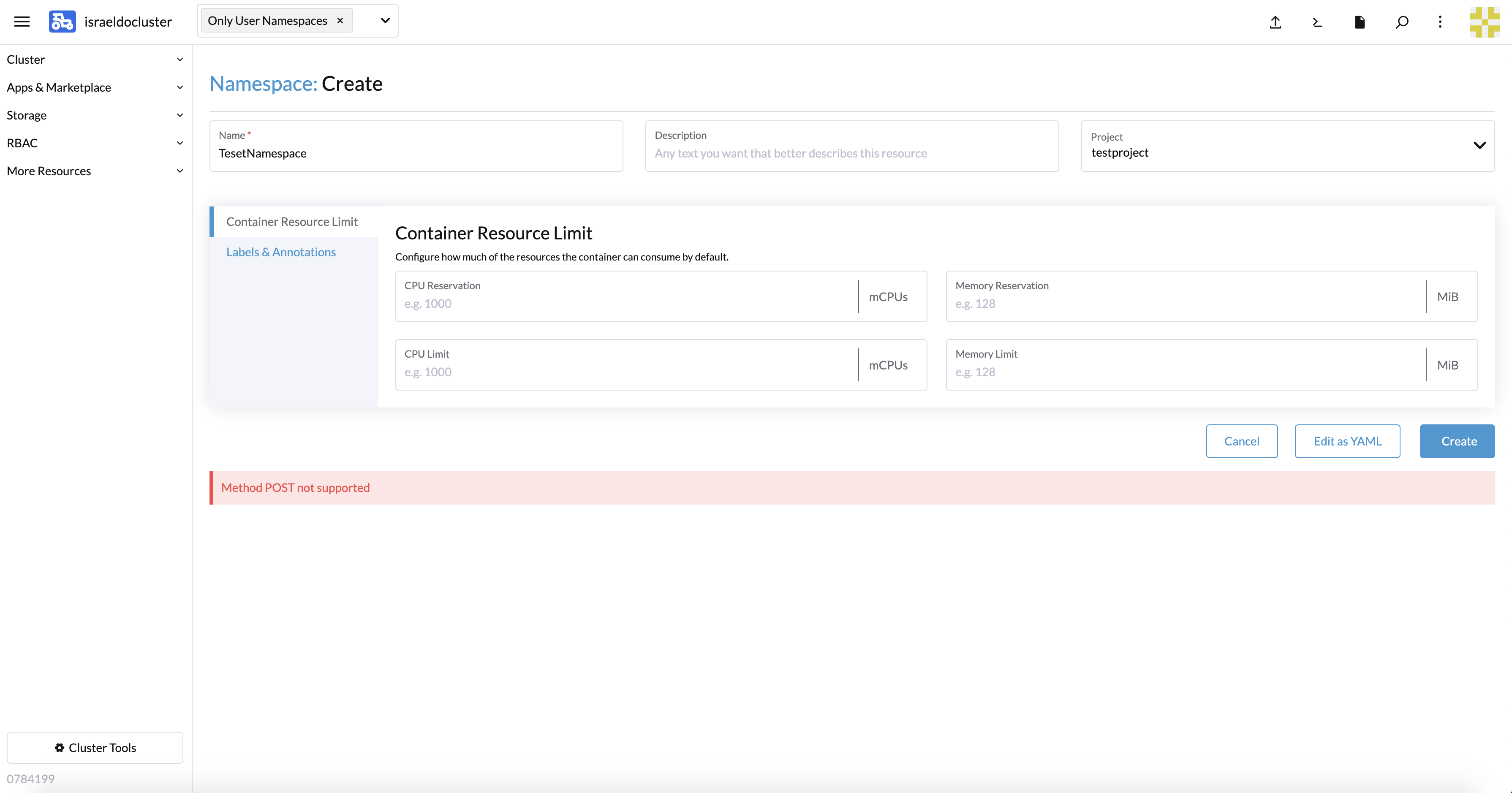 For A Standard User That Is A Cluster Member Creating A Namespace Fails · Issue 3829 · Rancher