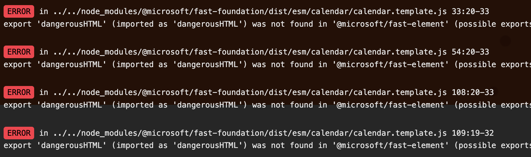 fix: dangerousHTML in fast-element is not exported · Issue #6661 · microsoft/fast · GitHub